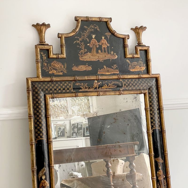 A 19th C Italian Black Lacquer Chinoiserie Mirror with Pagoda Top from Streett Marburg Lillie Road Arts and Antiques Quarter