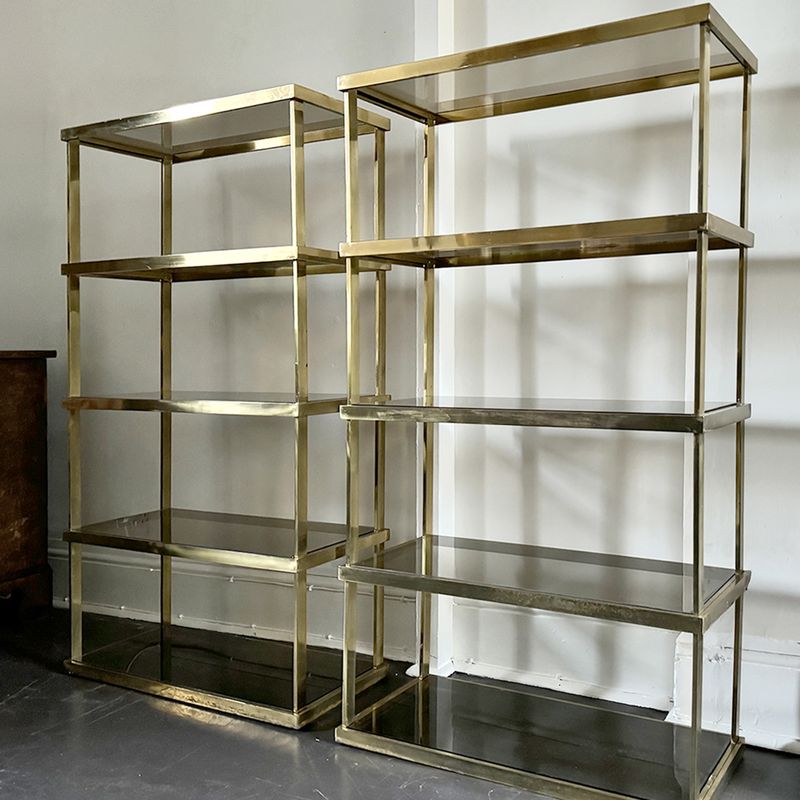 A Pair of 1970 s Italian Brass Plated Glass Modular Etageres from Streett Marburg Lillie Road Arts and Antiques Quarter